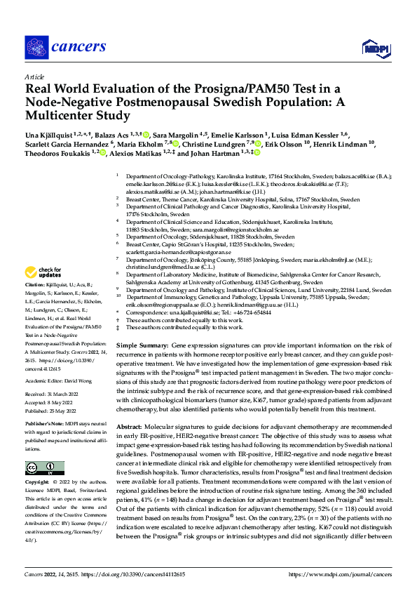 (PDF) Real World Evaluation of the Prosigna/PAM50 Test in a Node ...