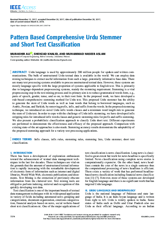 (PDF) Pattern Based Comprehensive Urdu Stemmer and Short Text Classification