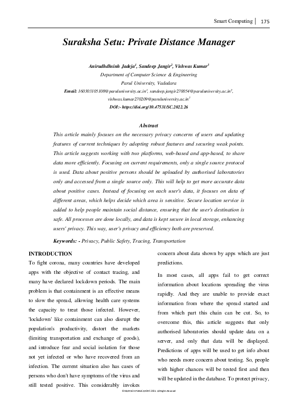 (PDF) Suraksha Setu: Private Distance Manager