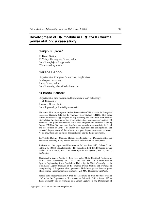 (PDF) Development of HR module in ERP for IB thermal power station: a case study | Sanjib Jena ...