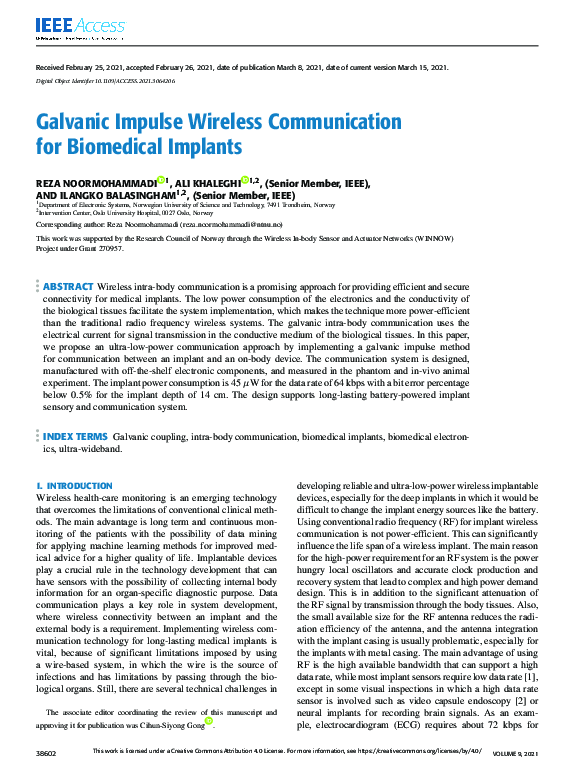 (PDF) Galvanic Impulse Wireless Communication for Biomedical Implants