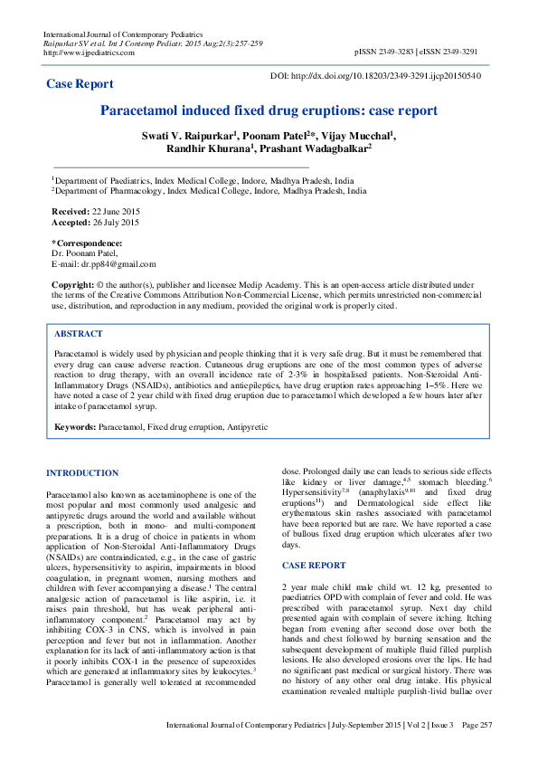 (PDF) Paracetamol induced fixed drug eruptions: case report