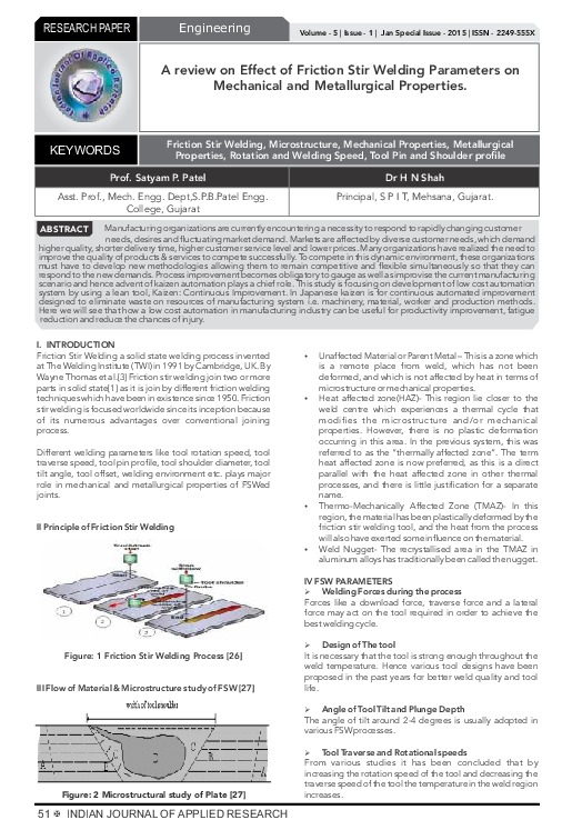 (PDF) A review on Effect of Friction Stir Welding Parameters on Mechanical and Metallurgical ...