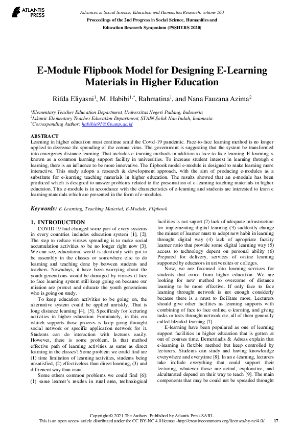 (PDF) E-Module Flipbook Model for Designing E-Learning Materials in Higher Education