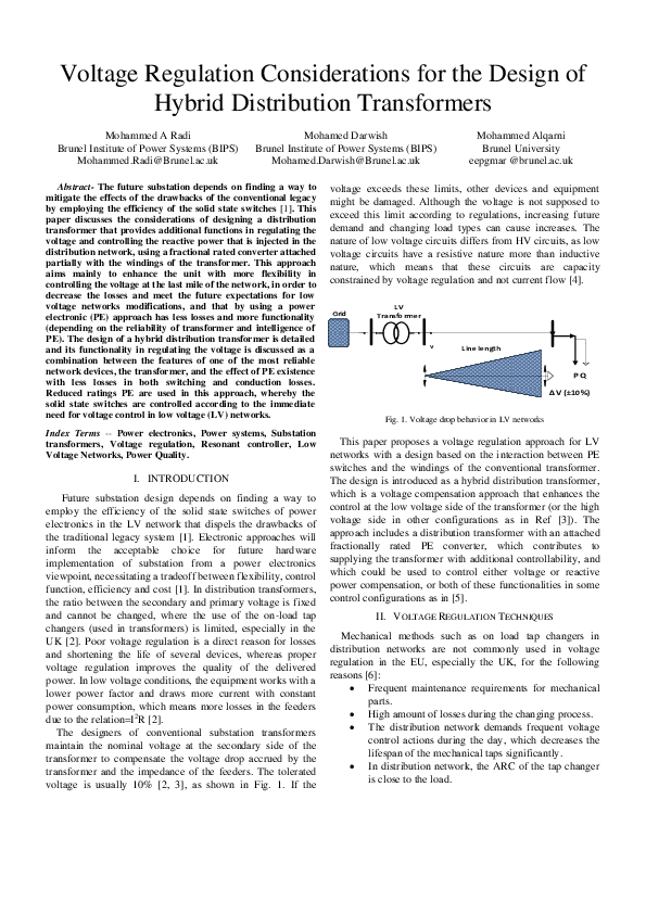 (PDF) Voltage regulation considerations for the design of hybrid distribution transformers