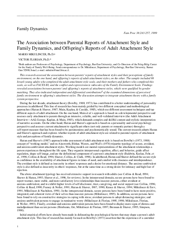 (PDF) The Association between Parental Reports of Attachment Style and ...