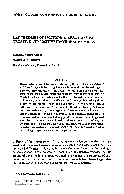 (PDF) Lay Theories of Emotion: 4. Reactions to Negative and Positive ...