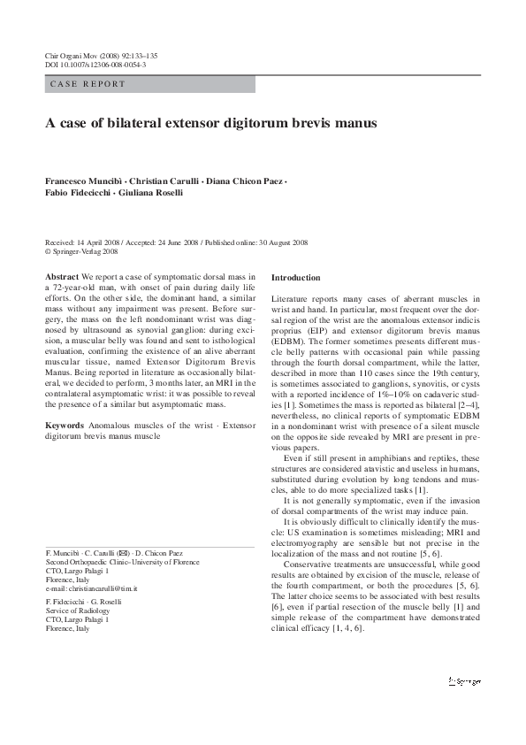 (PDF) A case of bilateral extensor digitorum brevis manus | francesco ...