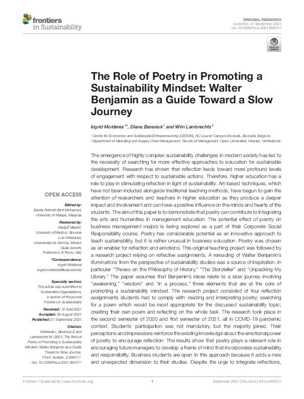 (PDF) The Role of Poetry in Promoting a Sustainability Mindset: Walter ...