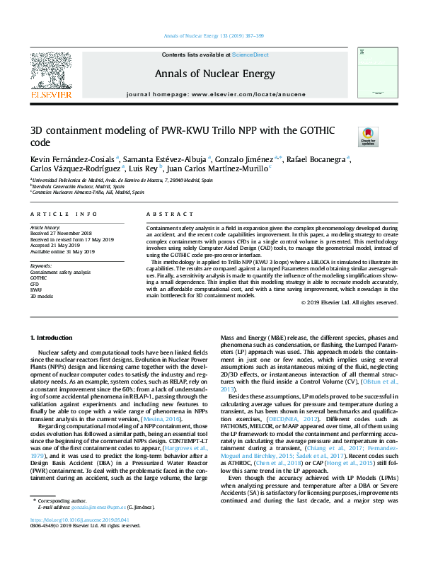 (PDF) 3D containment modeling of PWR-KWU Trillo NPP with the GOTHIC code