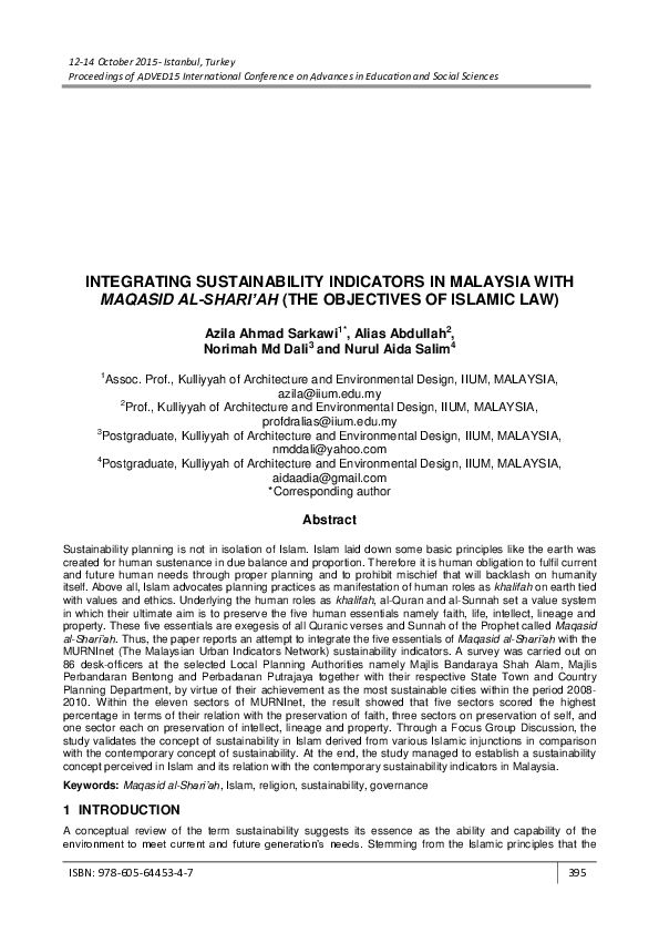 (PDF) Integrating Sustainability Indicators in Malaysia with Maqasid Al ...