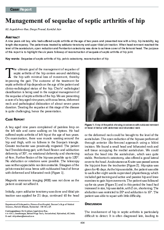 (PDF) Management of sequelae of septic arthritis of hip