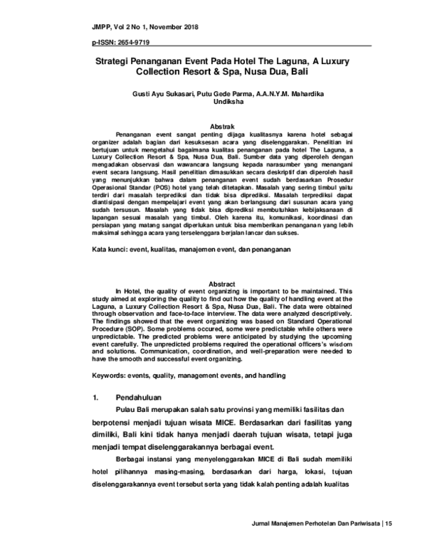 (PDF) Strategi Penanganan Event Pada Hotel The Laguna, A Luxury ...