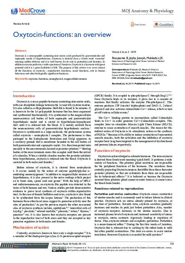 (PDF) Oxytocin-functions: an overview