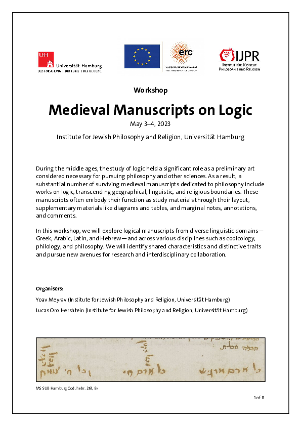 (PDF) Workshop Medieval Manuscripts on Logic (Hamburg, May 2023)