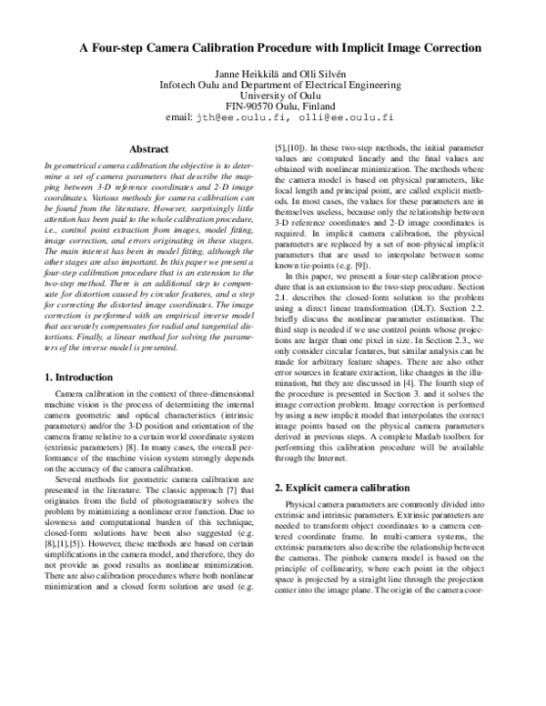 Pdf A Four Step Camera Calibration Procedure With Implicit Image