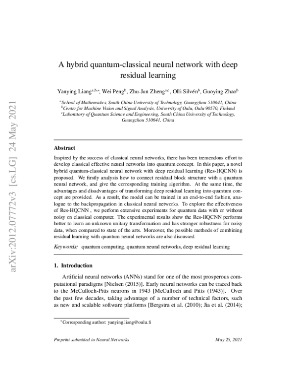 (PDF) A hybrid quantum–classical neural network with deep residual learning