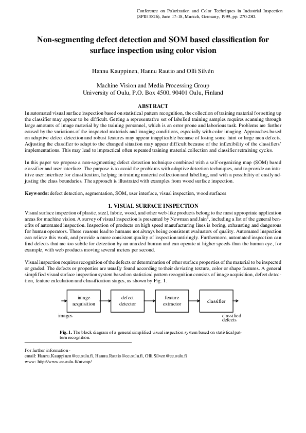 Pdf Nonsegmenting Defect Detection And Som Based Classification For