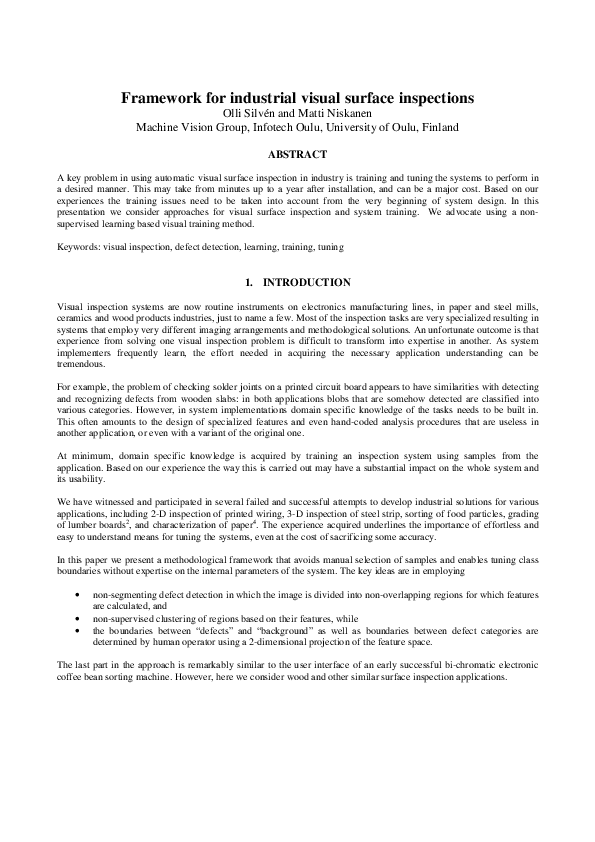 (PDF) Framework for industrial visual surface inspections