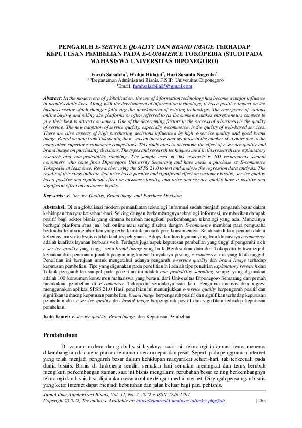 (PDF) Pengaruh E-Service Quality dan Brand Image terhadap Keputusan Pembelian pada E-Commerce ...