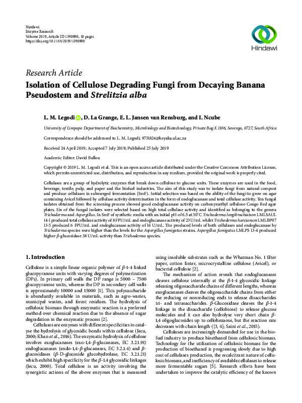 (PDF) Isolation of Cellulose Degrading Fungi from Decaying Banana ...