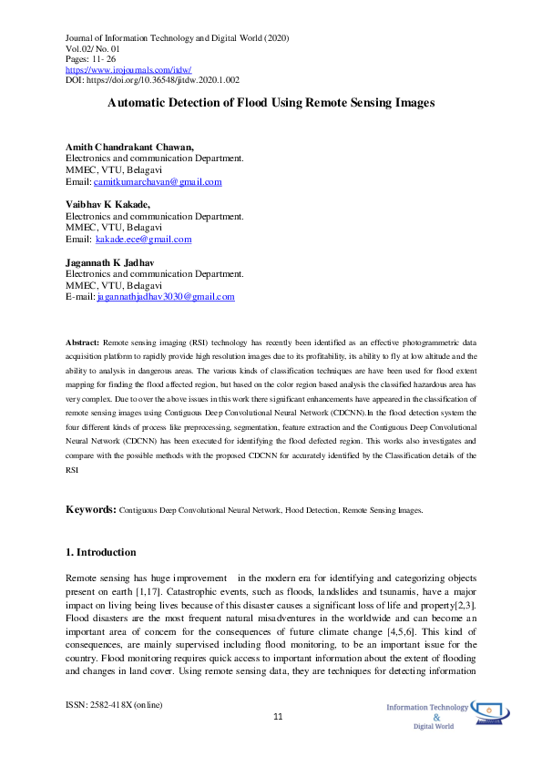 (PDF) Automatic Detection of Flood Using Remote Sensing Images