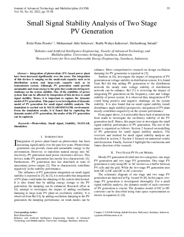 (PDF) Small Signal Stability Analysis of Two Stage PV Generation