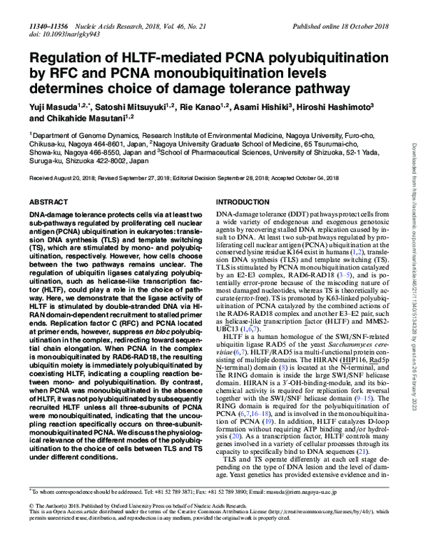 (PDF) Regulation of HLTF-mediated PCNA polyubiquitination by RFC and ...