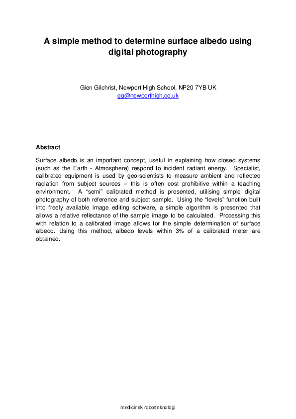 (PDF) A Simple Method to Determine Surface Albedo Using Digital Photography