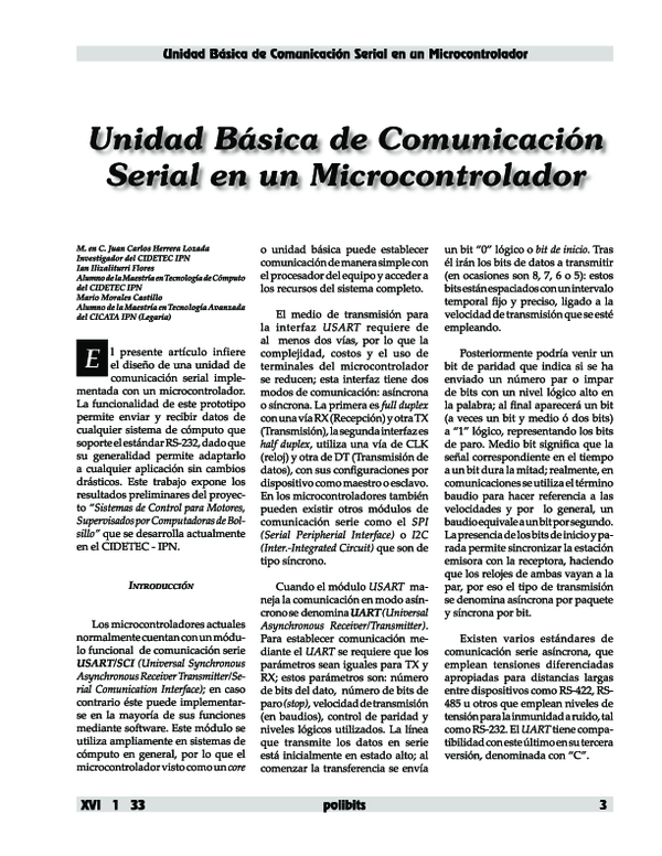 (PDF) Unidad Básica de Comunicación Serial en un Microcontrolador