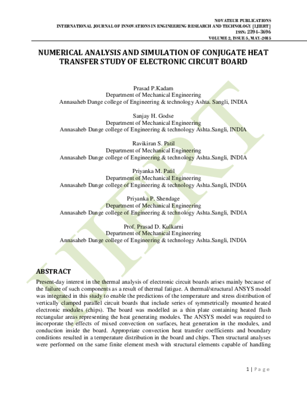 Pdf Numerical Analysis And Simulation Of Conjugate Heat Transfer