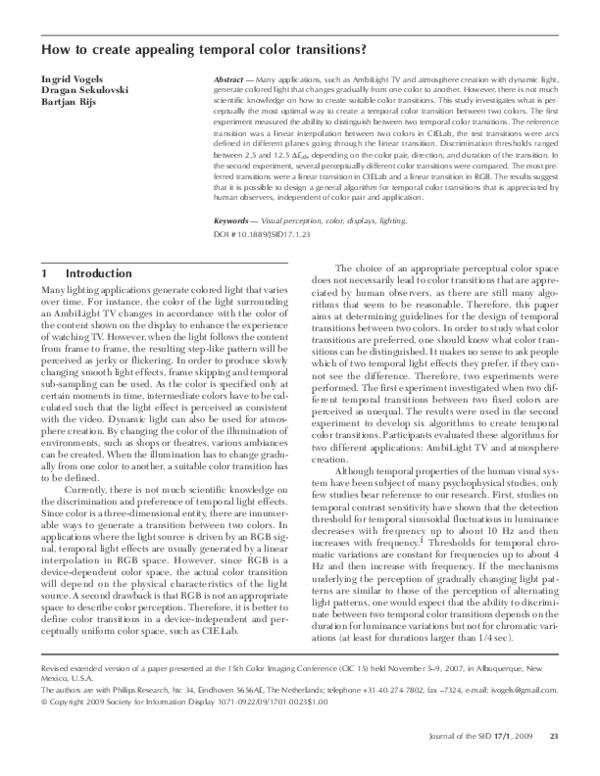 (PDF) How to create appealing temporal color transitions? | Bartjan ...