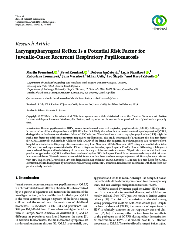 (PDF) Laryngopharyngeal Reflux Is a Potential Risk Factor for Juvenile ...