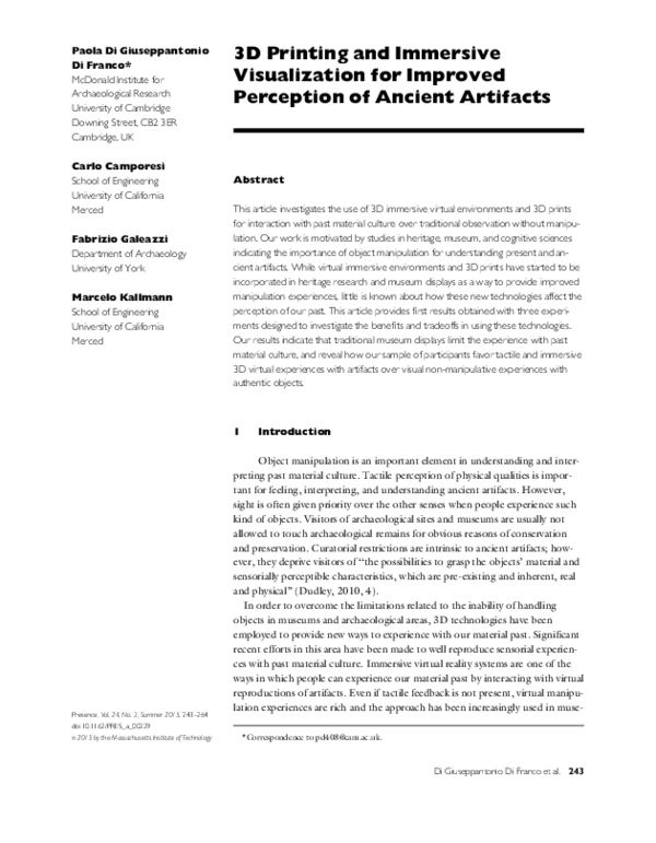 Pdf 3d Printing And Immersive Visualization For Improved Perception