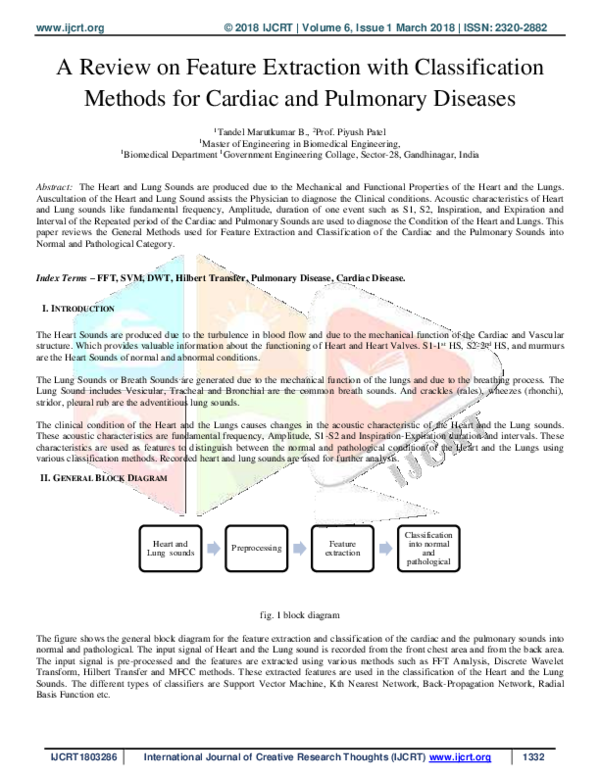 Pdf A Review On Feature Extraction With Classification Methods For Cardiac And Pulmonary Diseases