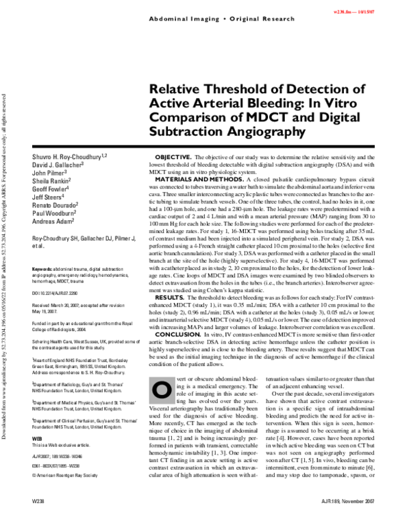 (PDF) Relative Threshold of Detection of Active Arterial Bleeding: In Vitro Comparison of MDCT ...
