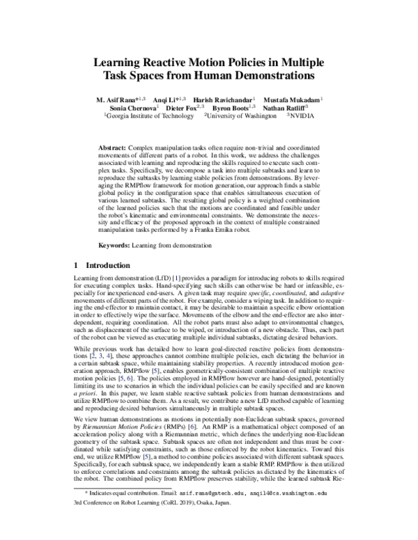 (PDF) Learning Reactive Motion Policies in Multiple Task Spaces from Human Demonstrations