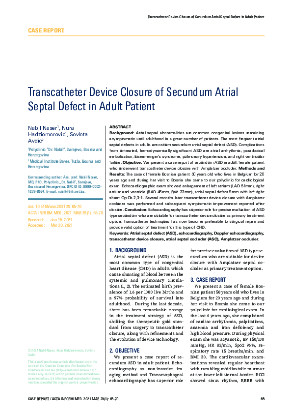 (PDF) Transcatheter Device Closure of Secundum Atrial Septal Defect in ...