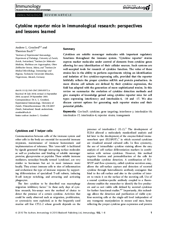 (PDF) Cytokine Reporter Mice: Insights for Immunological Research
