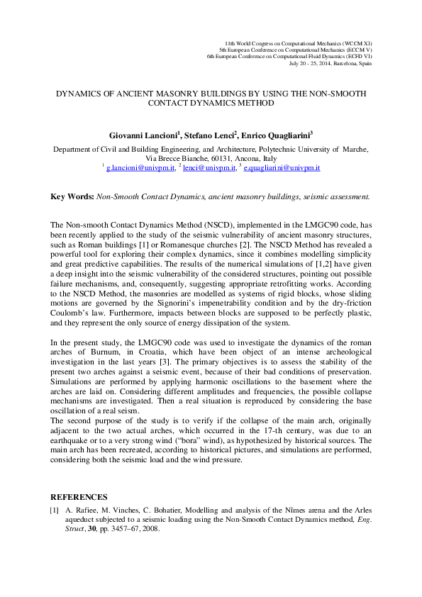 (PDF) Dynamics of Ancient Masonry Buildings by Using the Non-Smooth Contact Dynamics Method ...