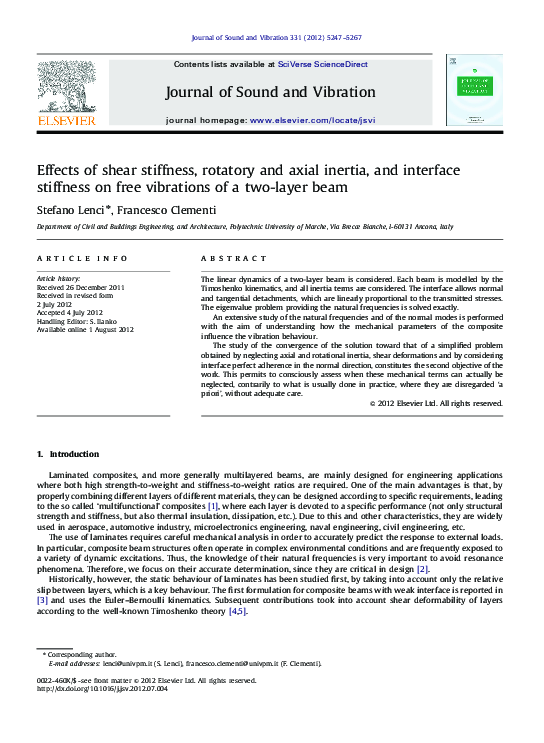 (PDF) Effects of shear stiffness, rotatory and axial inertia, and interface stiffness on free ...