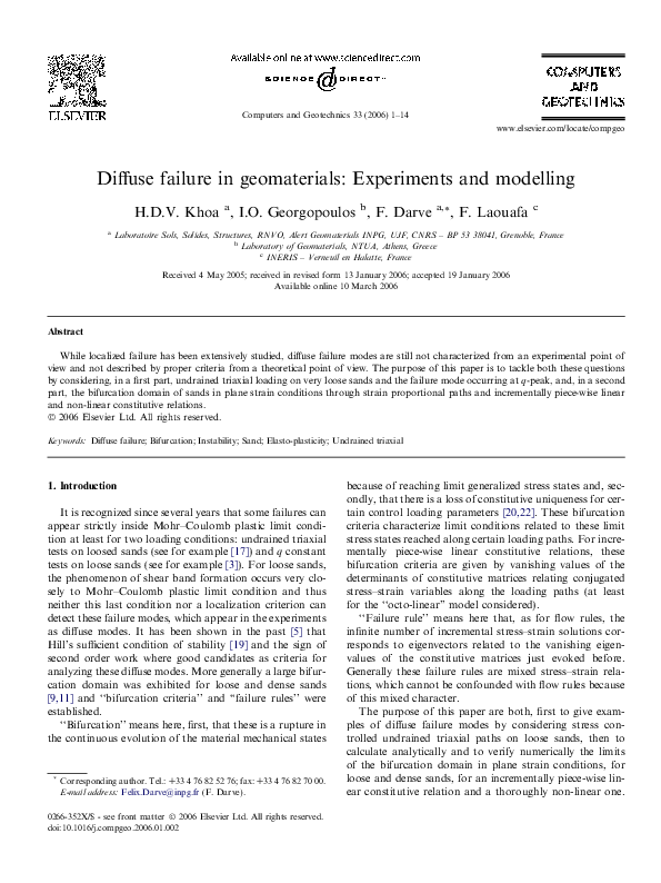 (PDF) Diffuse failure in geomaterials: Experiments and modelling