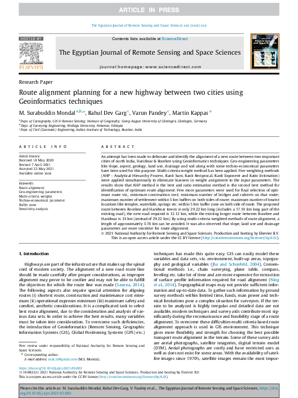 (PDF) Route alignment planning for a new highway between two cities using Geoinformatics ...