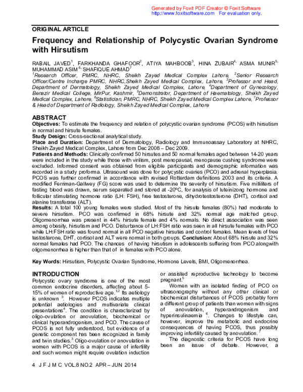 (PDF) Frequency and Relationship of Polycystic Ovarian Syndrome with ...