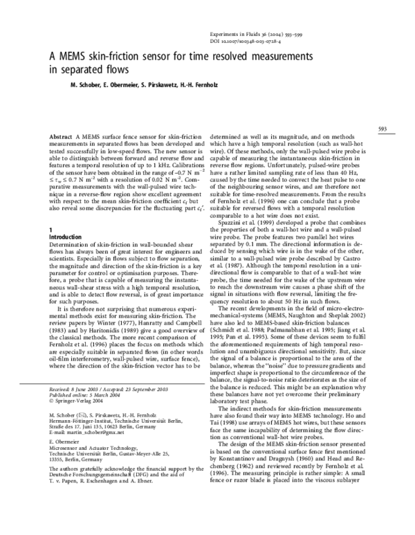 (PDF) A MEMS skin-friction sensor for time resolved measurements in separated flows