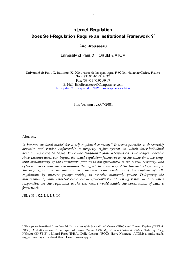 (PDF) Internet Regulation: Does Self-Regulation Require an ...
