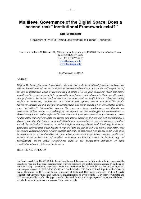 (PDF) Multi-level governance of the digital space: does a “second rank ...