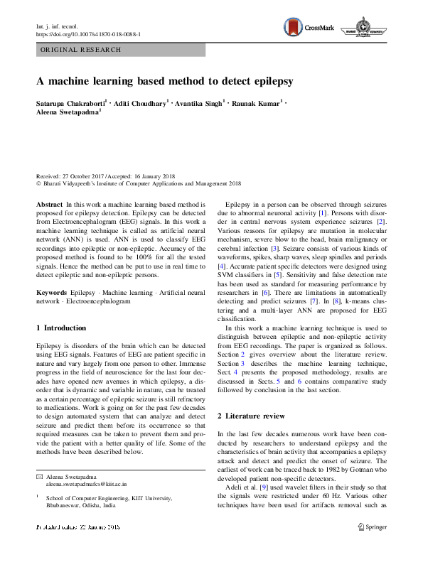 (PDF) A machine learning based method to detect epilepsy