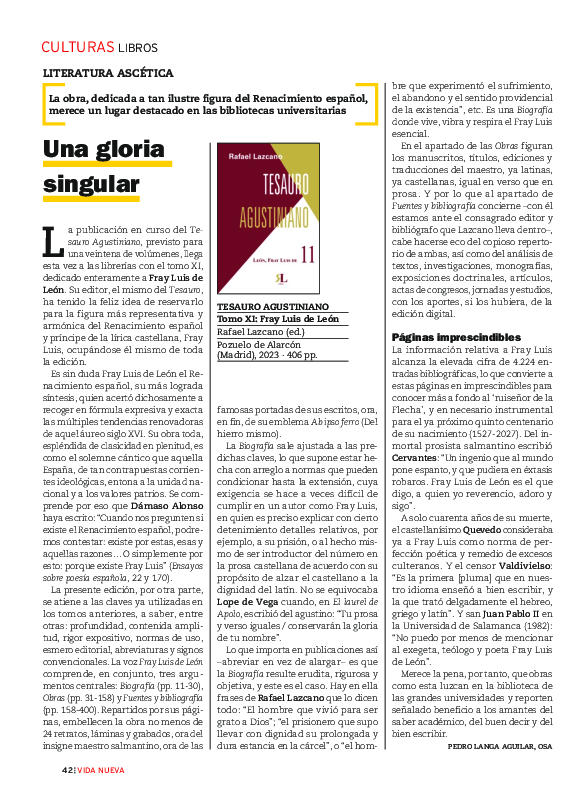 (PDF) Fray Luis de León, una gloria singular. Tesauro Agustiniano, TOMO ...