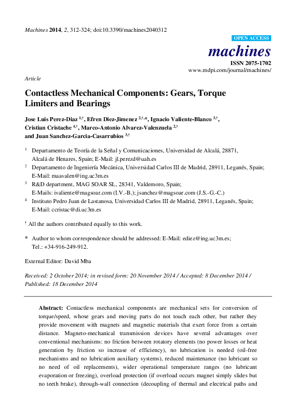 (PDF) Contactless Mechanical Components: Gears, Torque Limiters and Bearings